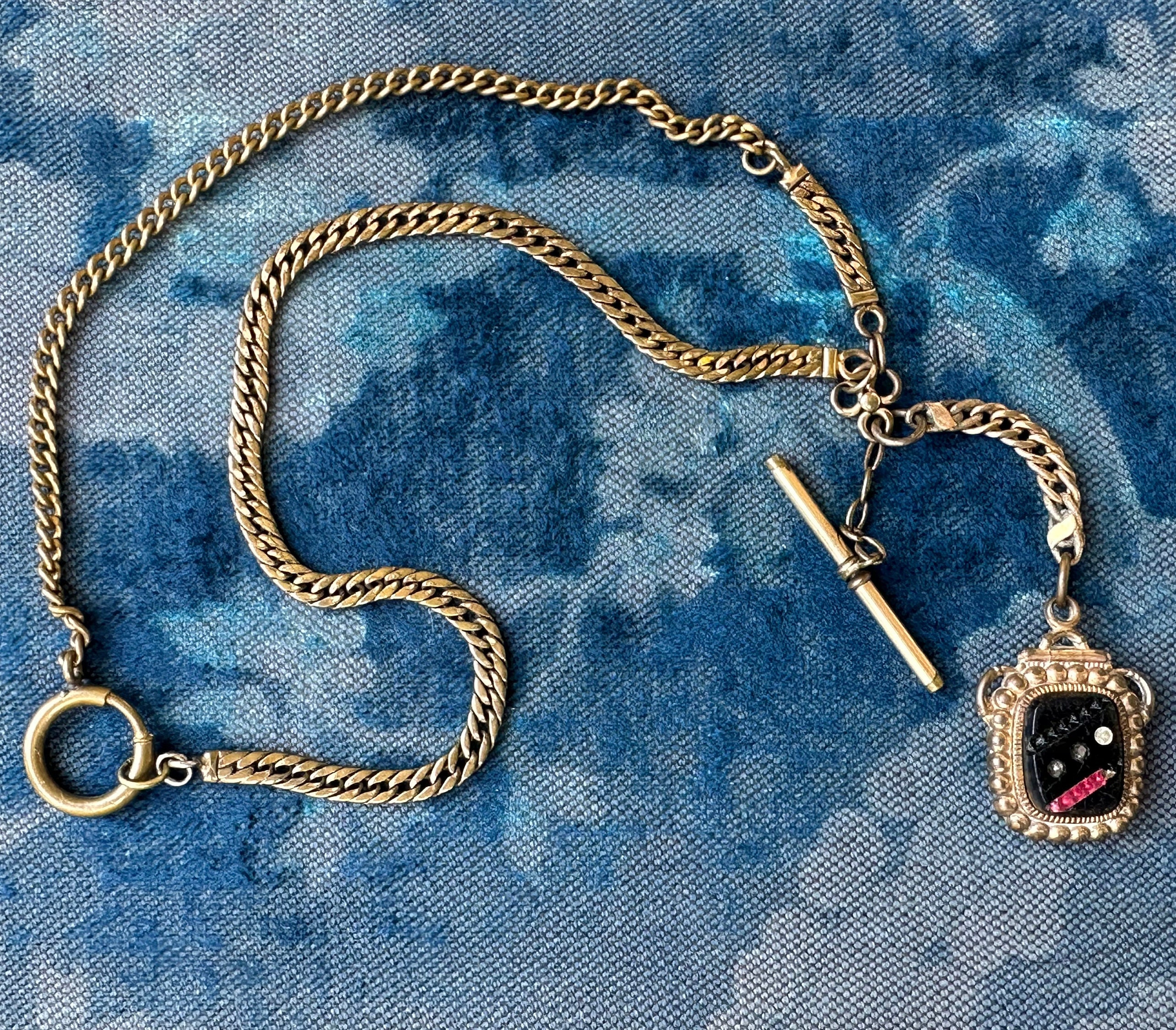 Antique Victorian Black Granite With Red and Clear Stone FOB Watch ...