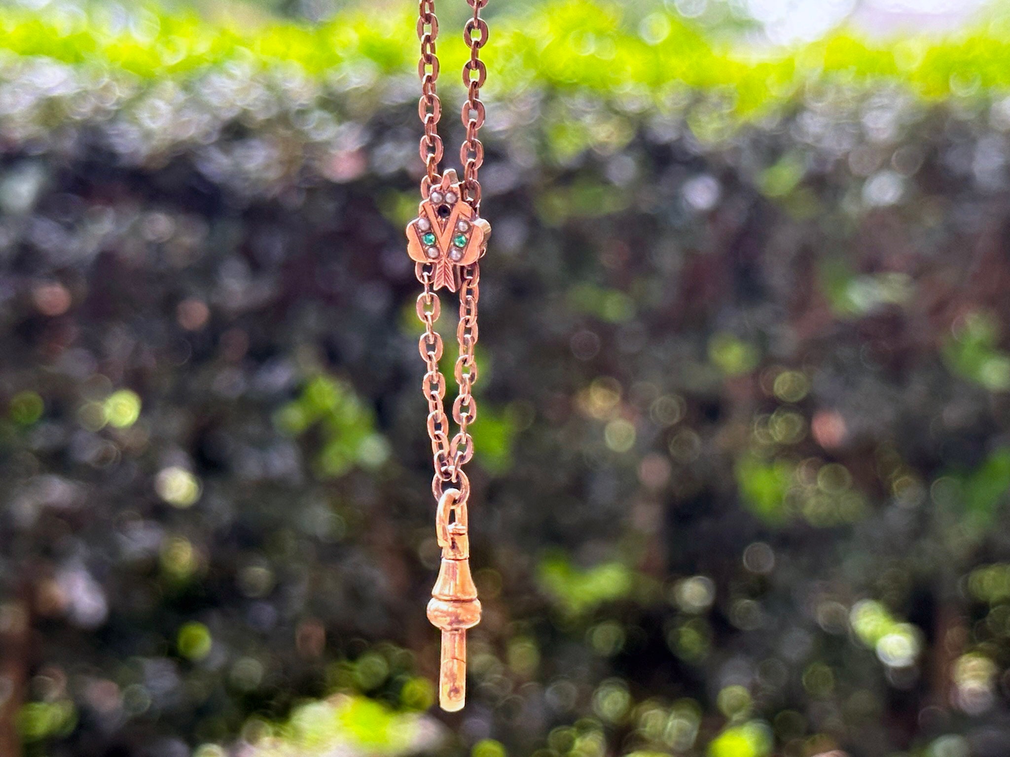 Antique Victorian 48" Lorgnette Chain Necklace With Leaf Shaped Gold ...
