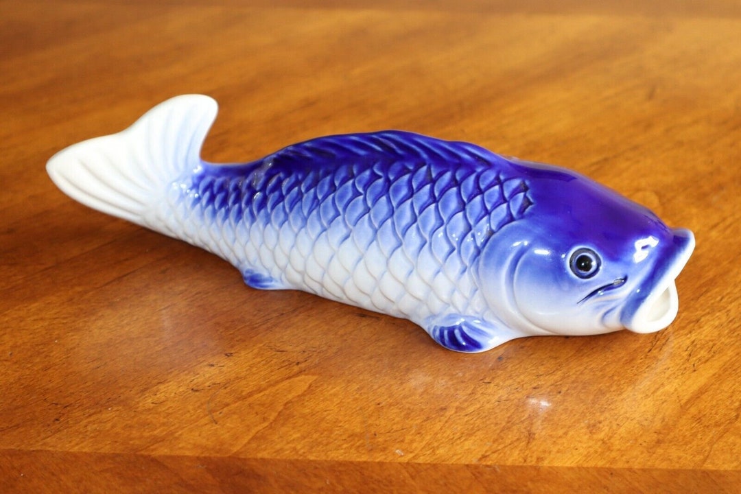 Vintage Ceramic Koi Carp Fish Wall Pocket Vase Japan Blue White 9.5 - Etsy