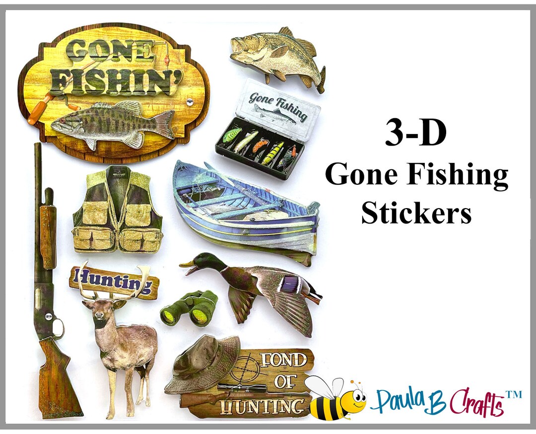 STICKERS Gone Fishing 3D Pop up Stickers 10 Stickers per Pack Paula B ...