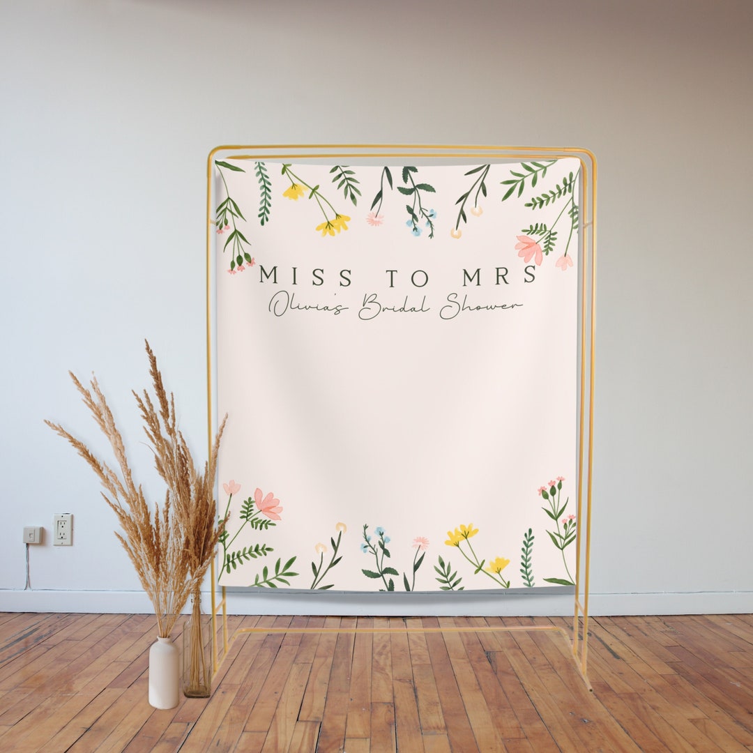 Miss to Mrs Custom Backdrop, Floral Custom Tapestry for Bridal Shower ...