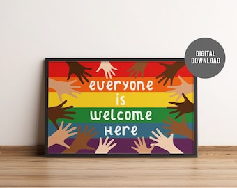Everyone is Welcome Here Rainbow Poster: Classroom Poster | Etsy