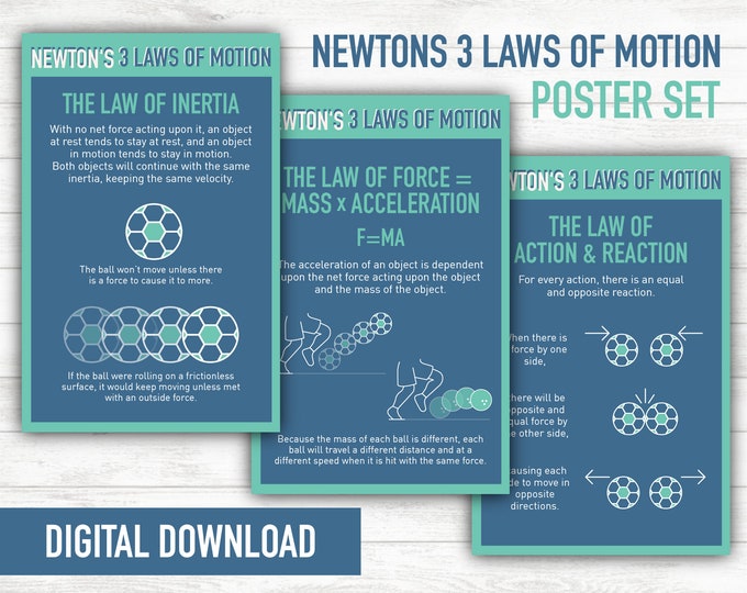 Newton's 3 Laws Poster: Science Classroom Poster, Physics Poster ...