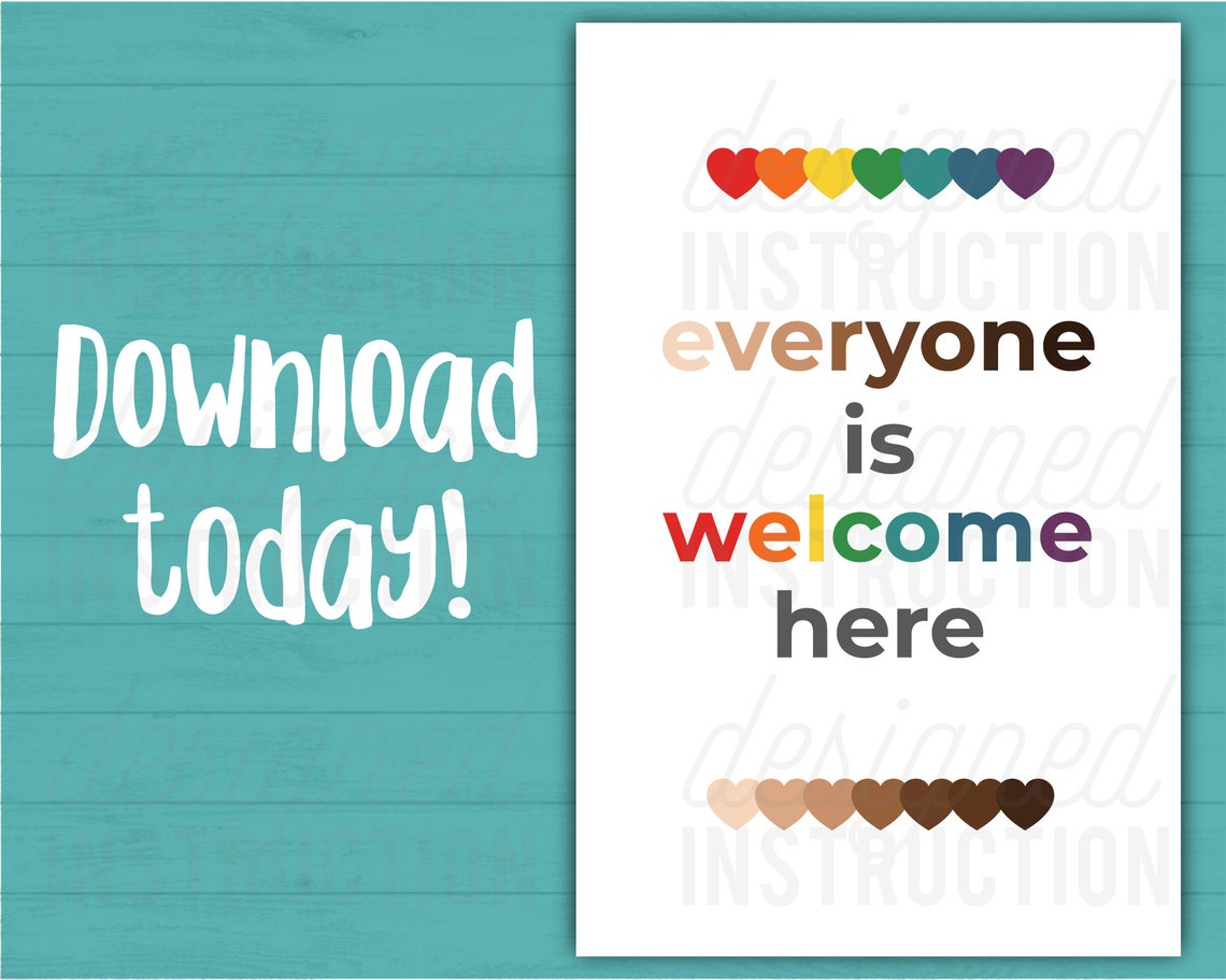 Everyone is Welcome Here: Digital Download Poster - Rainbow Kindness ...