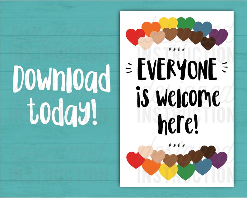 Diversity Everyone is Welcome Here: Digital Download Poster - Rainbow ...