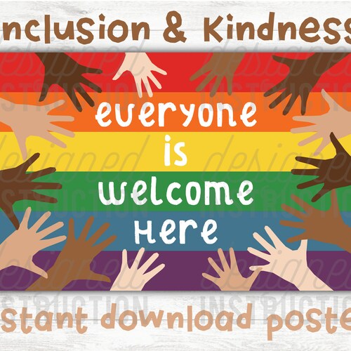Everyone is Welcome Here Rainbow Poster: Classroom Poster - Etsy