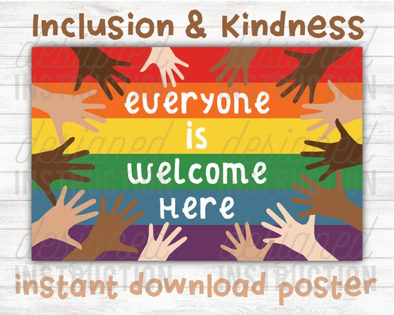 Everyone is Welcome Here Rainbow Poster: Classroom Poster - Etsy UK