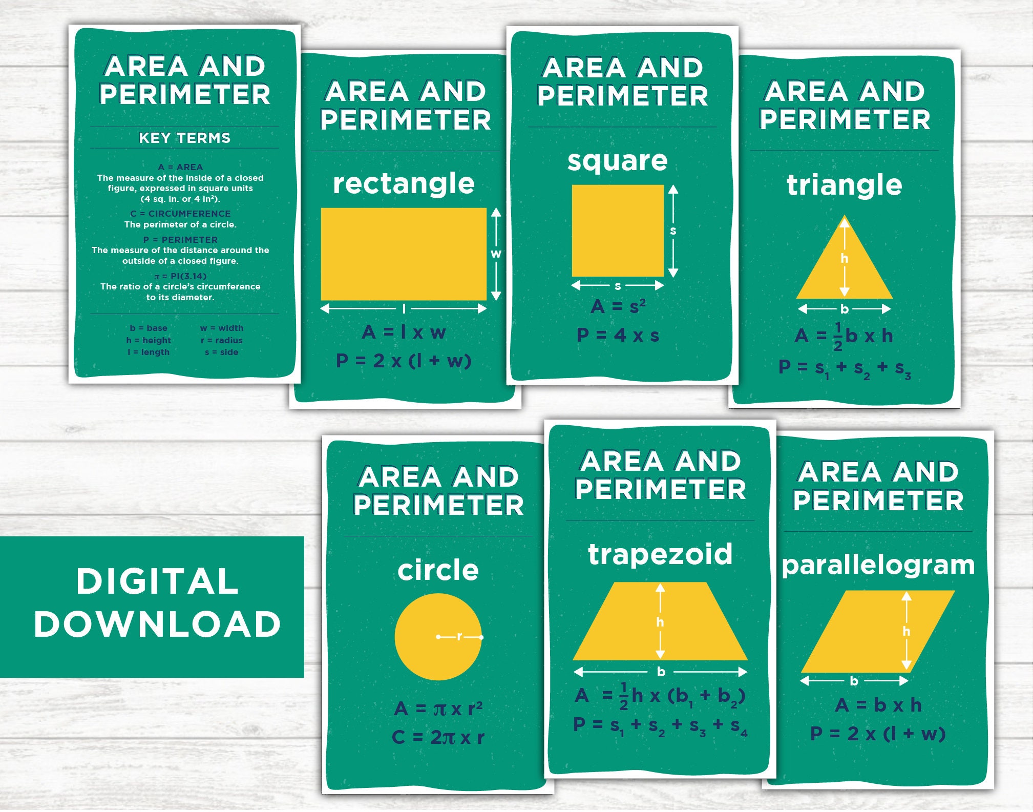 Area and Perimeter Set: Instant Download Math Geometry Classroom Decor ...