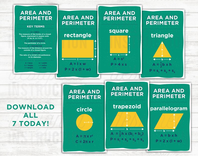 Area and Perimeter Set: Instant Download Math Geometry Classroom Decor ...