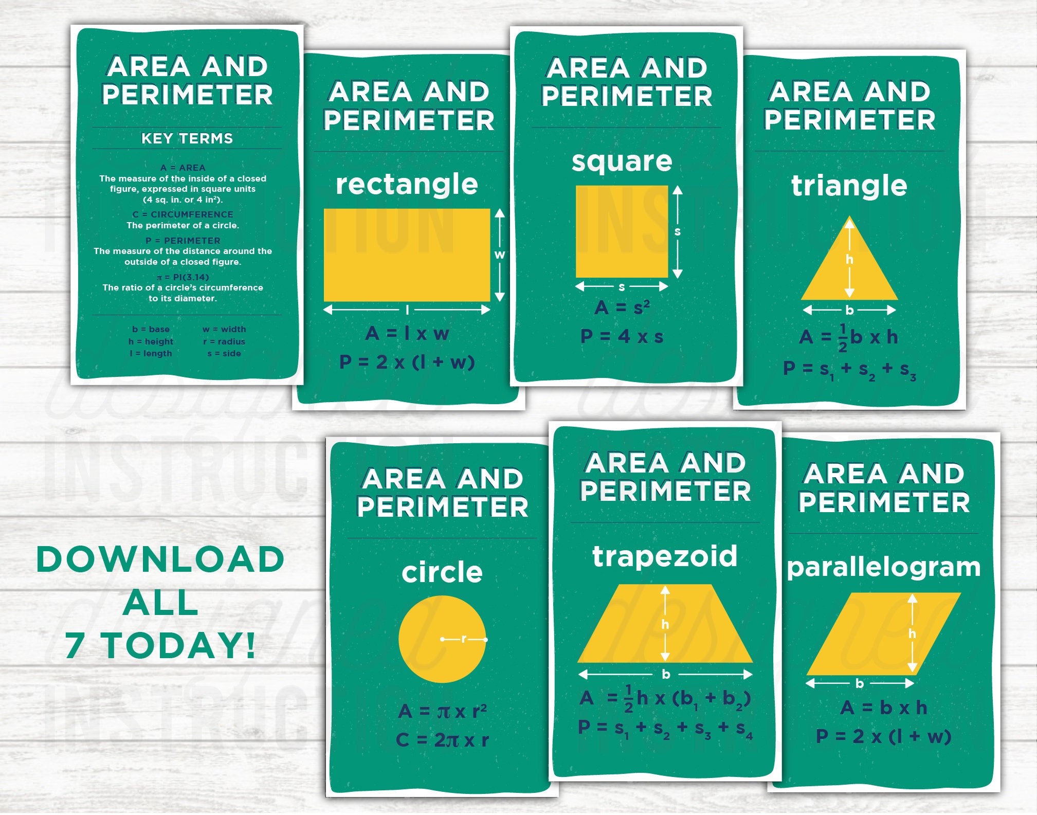 Area and Perimeter Set: Instant Download Math Geometry Classroom Decor ...