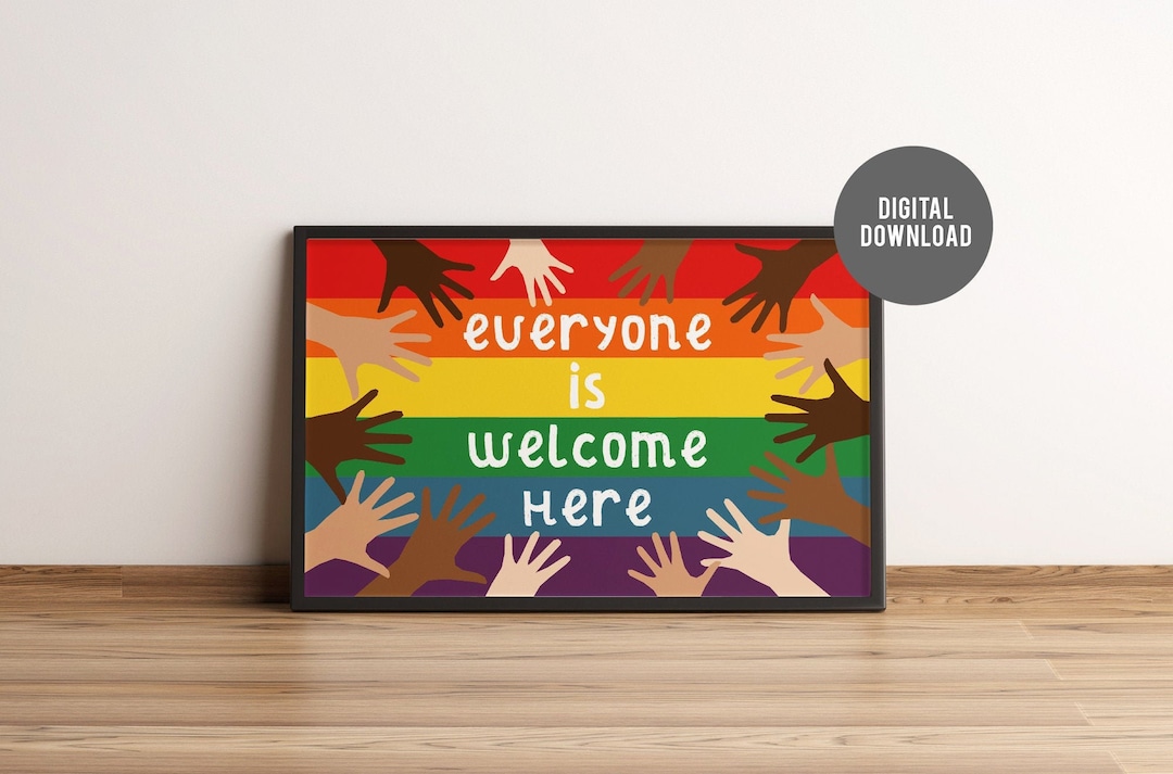 Everyone is Welcome Here Rainbow Poster: Classroom Poster, Classroom ...