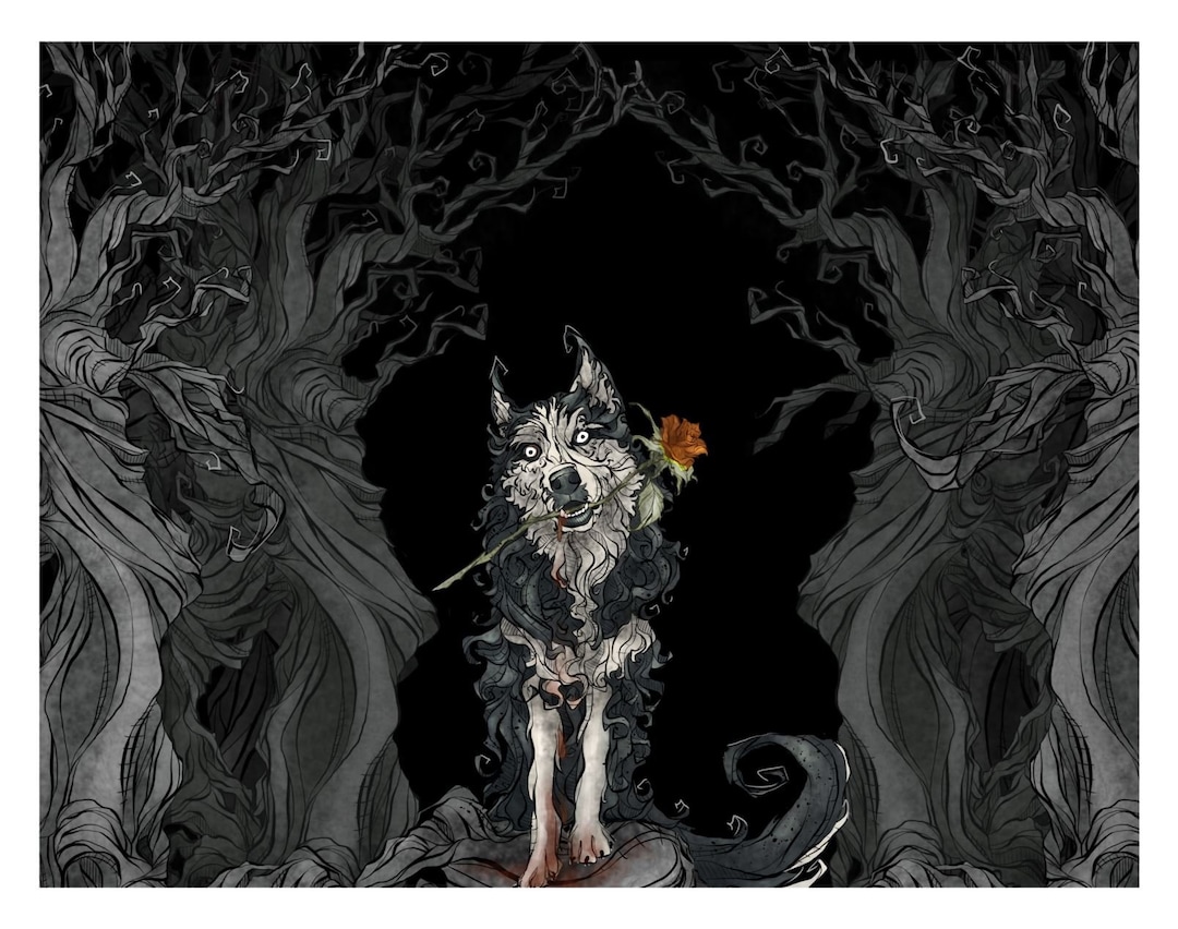 Wolf / Art Print / Husky / Rose / Fairy Tale / Woods / Into the Woods ...