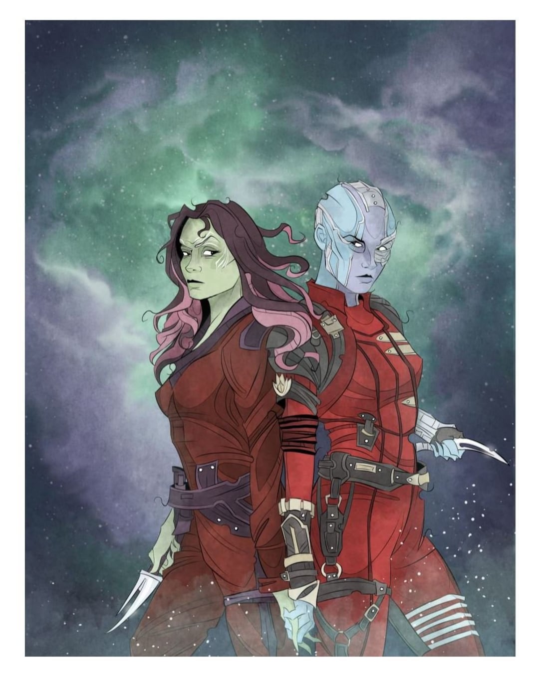 Guardians Of The Galaxy Art Print Gamora Nebula Sisters Fan Art Geeky Nerdy