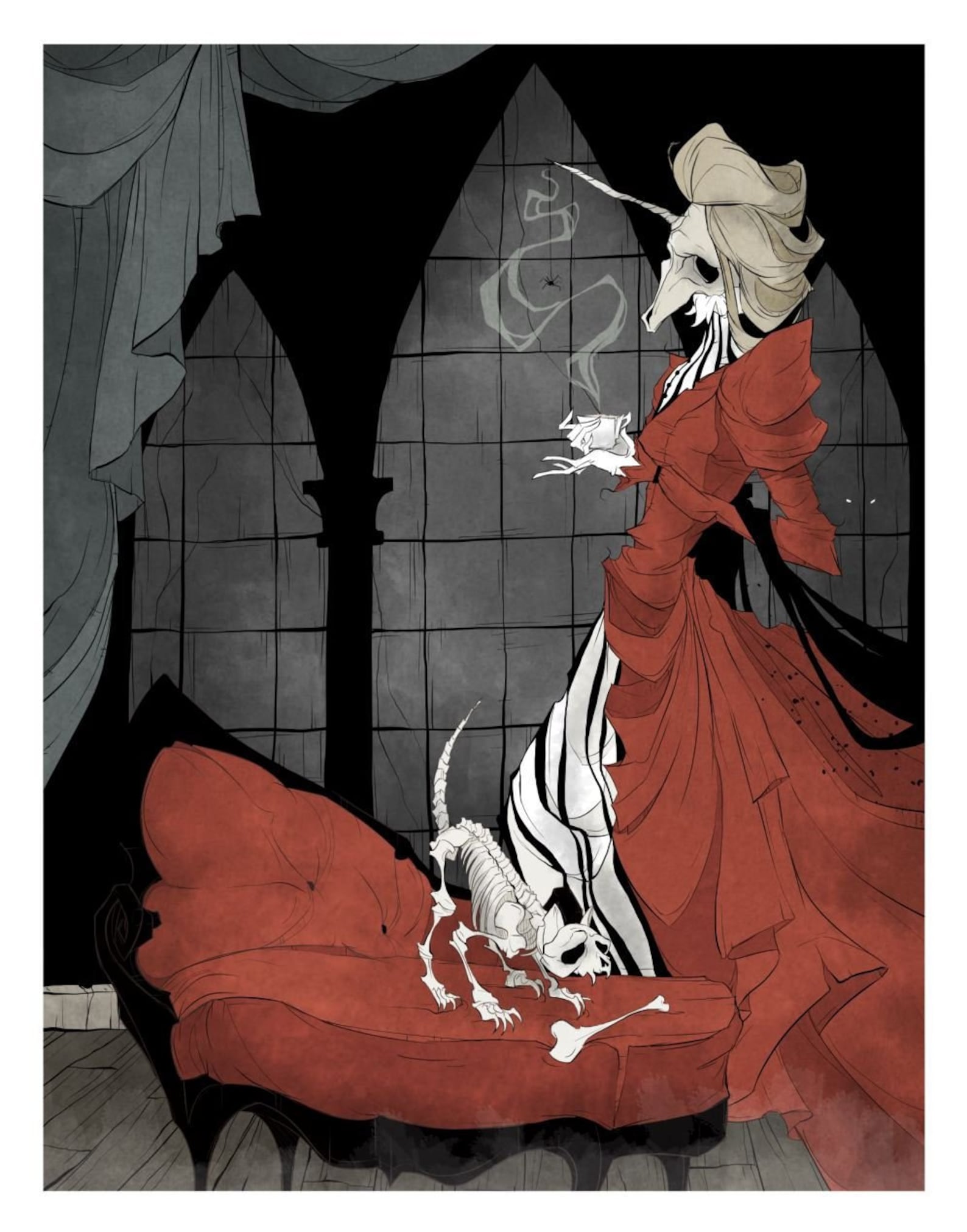 Unicorn / Art Print / Skeleton / Gothic / Goth / Skull / Whimsical ...