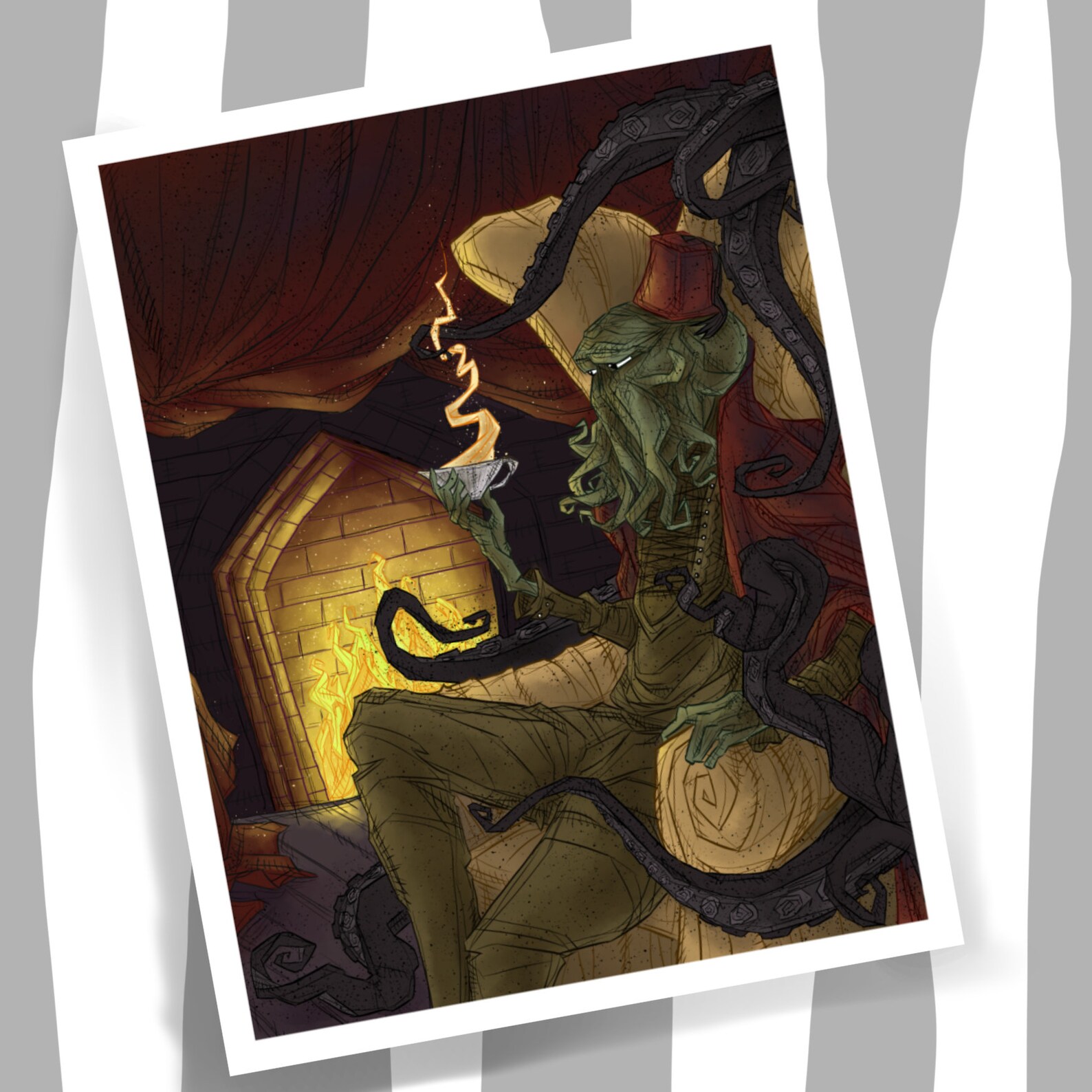 Cthulhu / Art Print / Creature / Tea / Cryptid / Monster / - Etsy