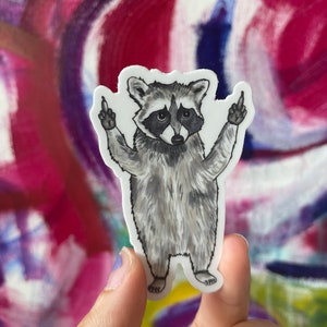 Raccoon Vinyl Sticker Raccoon Middle Finger Sticker - Etsy