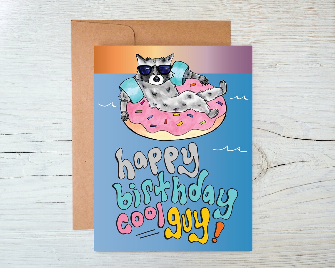 Happy Birthday Cool Guy Raccoon- Blank Cards- Lyle the Raccoon - Etsy