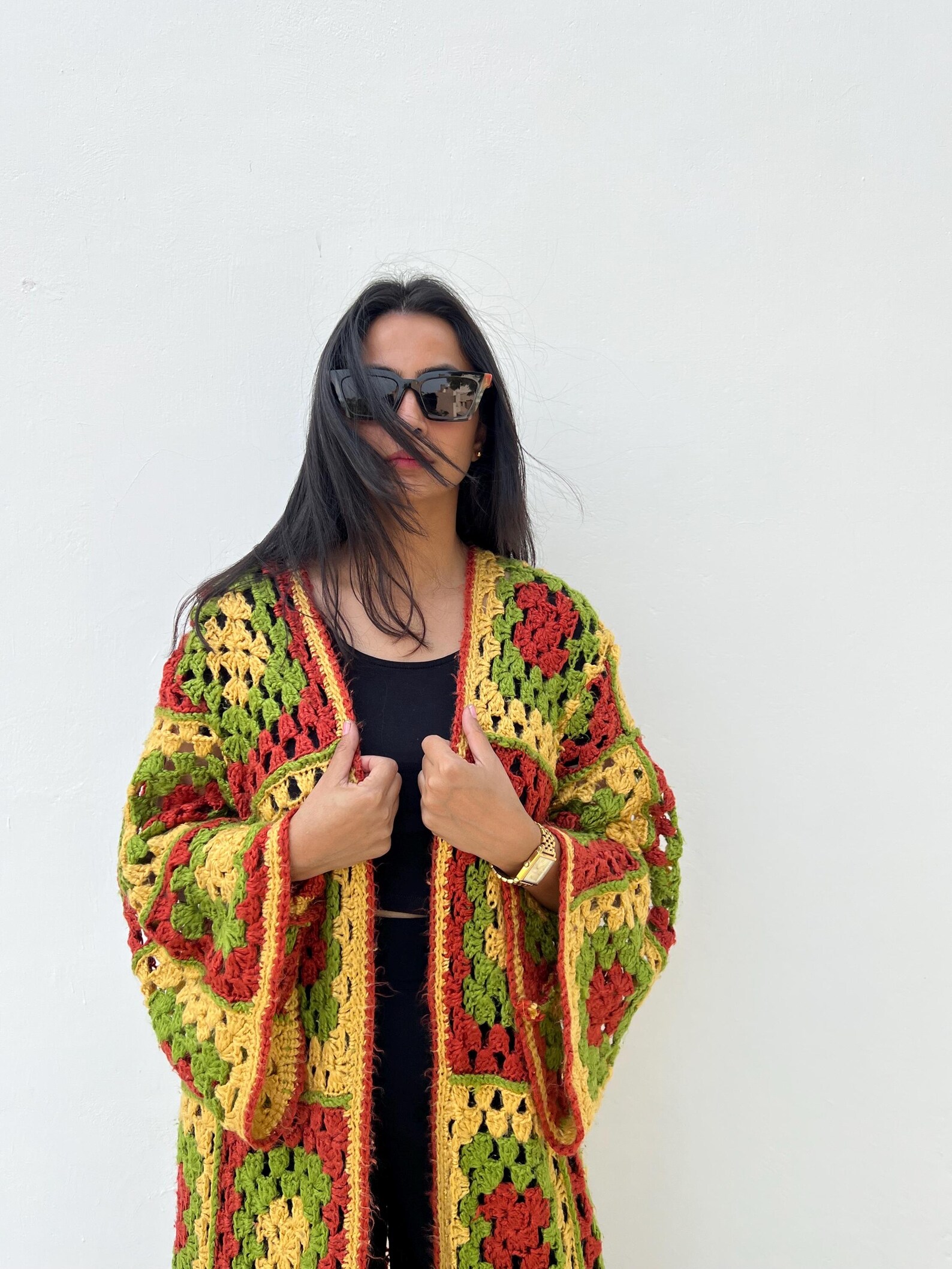 Crochet Longline Fall Duster Cardigan/ Granny Square Wool Crochet ...