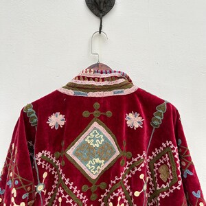 Berry Red Tunic Velvet Dress Coat for Men & Women , Embroidered Boho ...