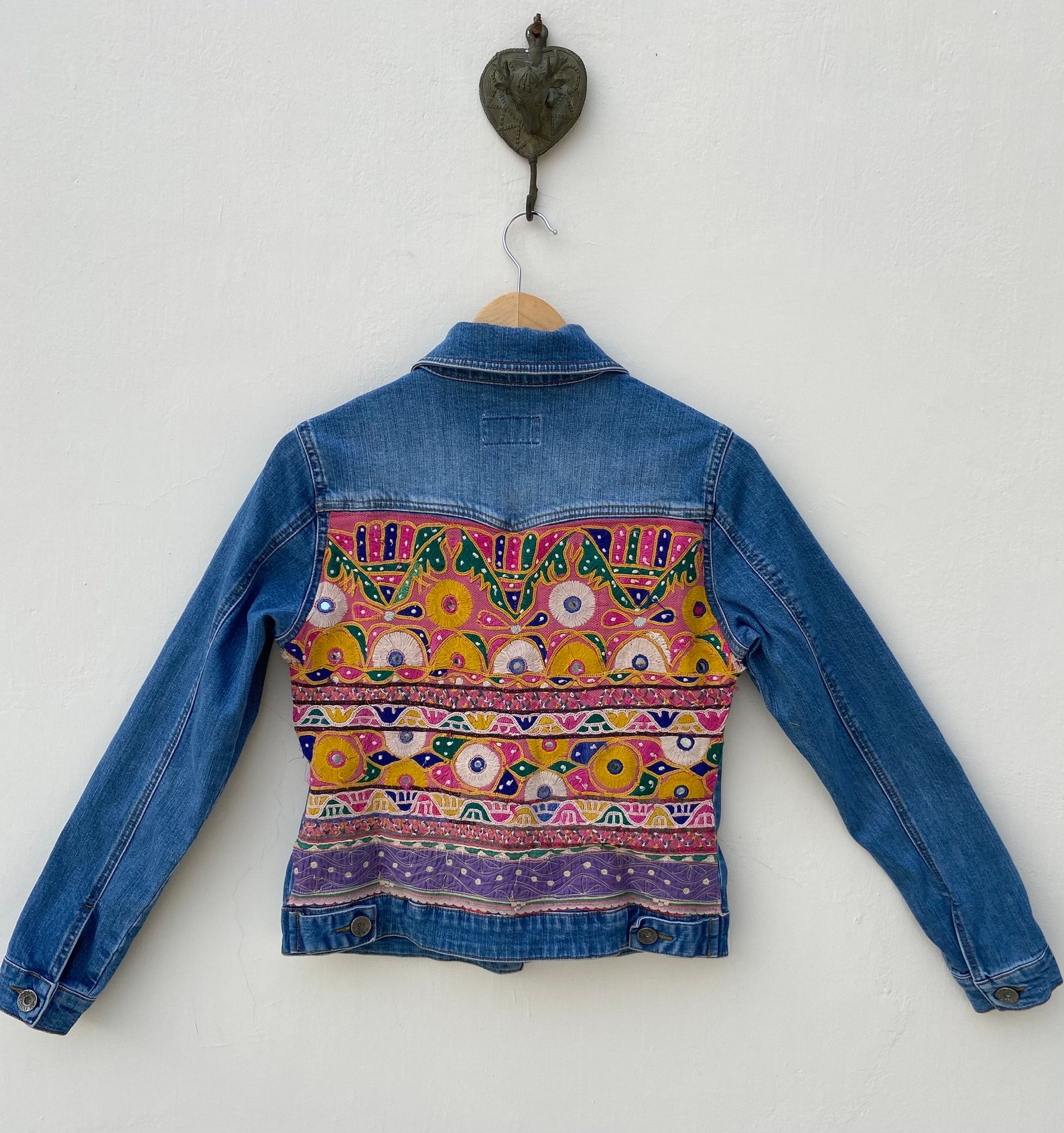 Patchwork Denim Jacket / Embroidered Jean Jacket / Boho Unique Jacket ...
