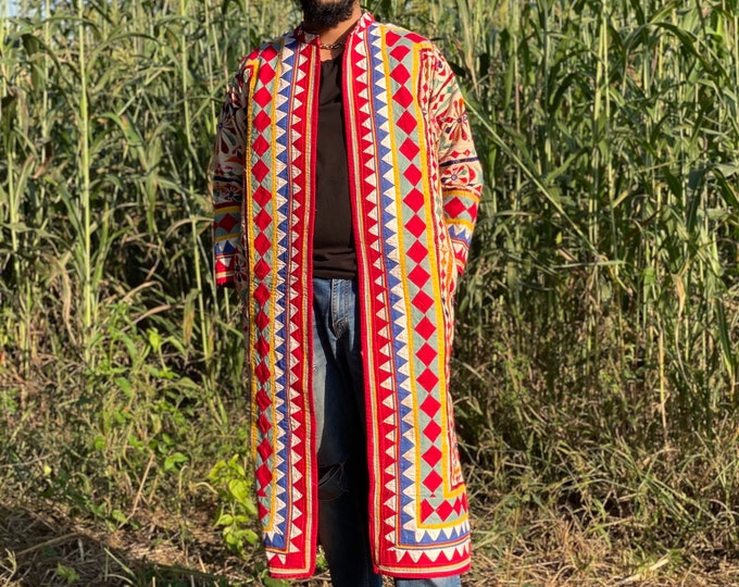 Patchwork Quilted Coat, Handmade Jacket , Bohemian Coat Men, Festival ...