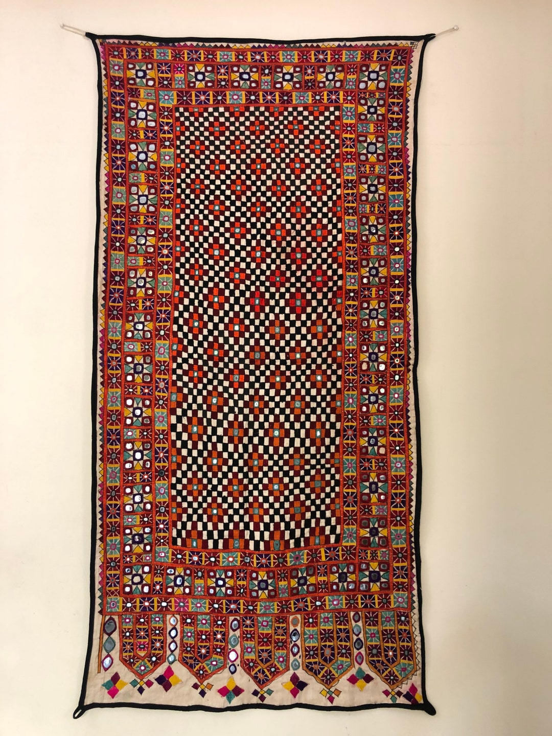 Antique Indian Folk Art Geometric Pattern Wall Art Tapestry ...