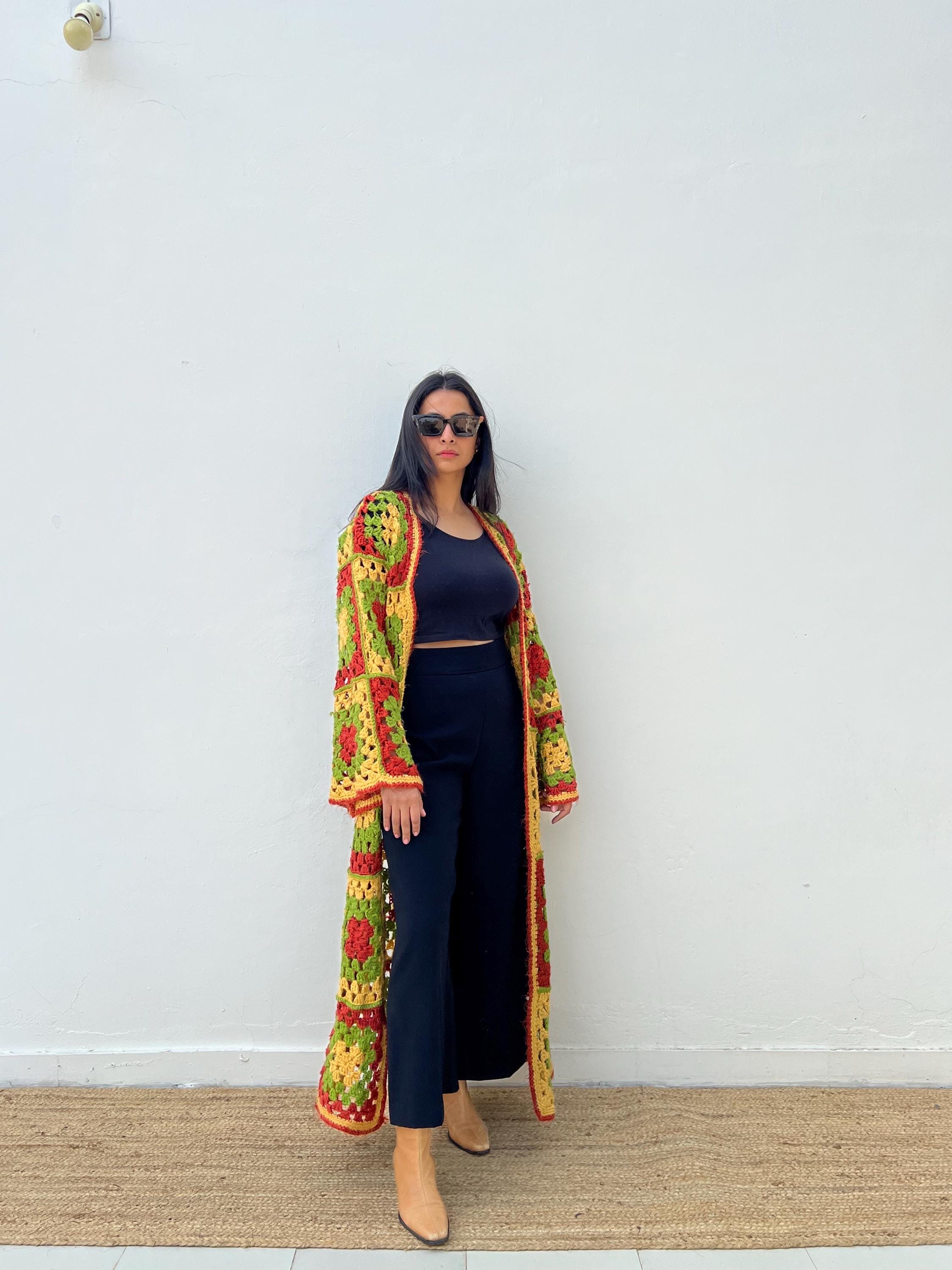 Crochet Longline Fall Duster Cardigan/ Granny Square Wool Crochet ...