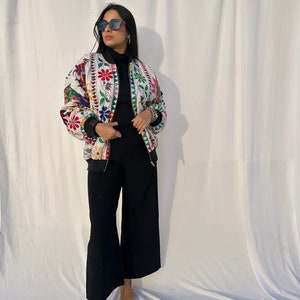 Unique Multicolor Boho Chic Bomber Jacket / Flora Fauna Eclectic Street Wear Vintage Jacket ...