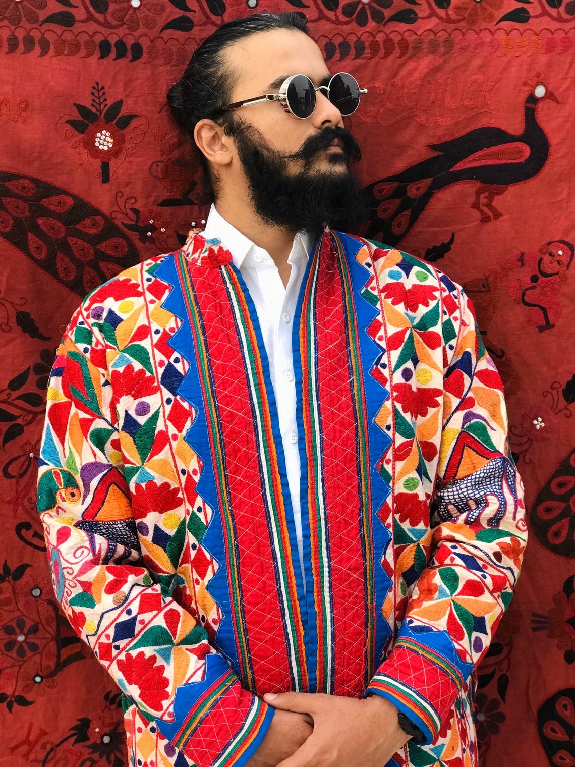 Rainbow Patchwork jacket men / multicoloured embroidered coat | Etsy