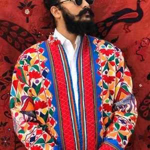 Rainbow Patchwork Jacket Men / Multicoloured Embroidered Coat / Boho ...