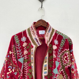 Berry Red Tunic Velvet Dress Coat for Men & Women , Embroidered Boho ...