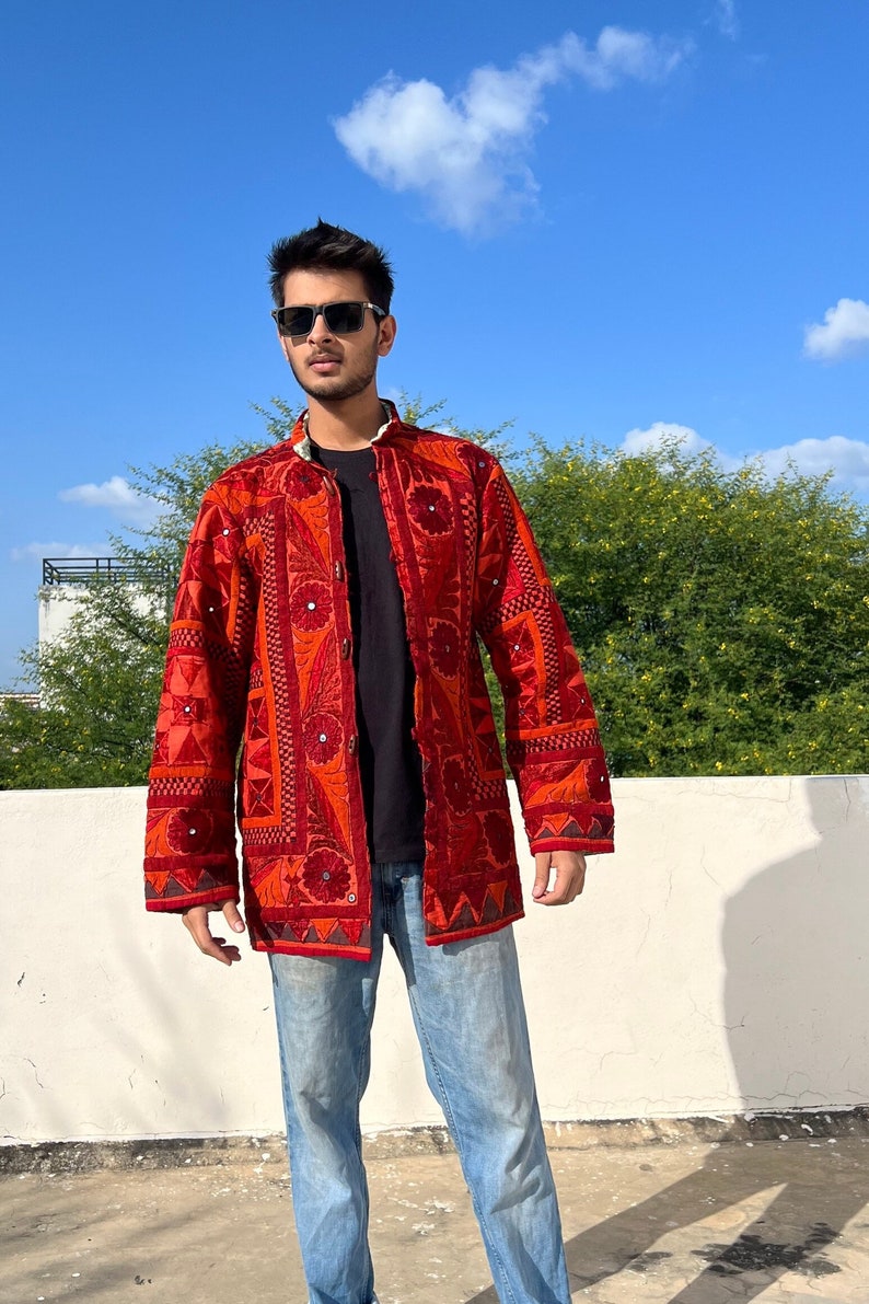 Quilted Embroidered Red Jacket for Men / Maximalist Dress Party Jacket ...
