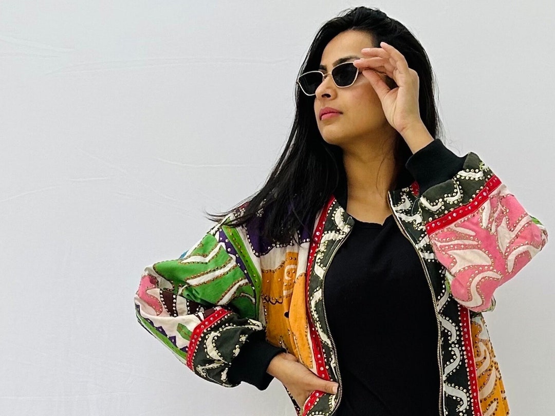 Unique Patchwork Bomber Jacket for Women / Multicolored Repurposed ...
