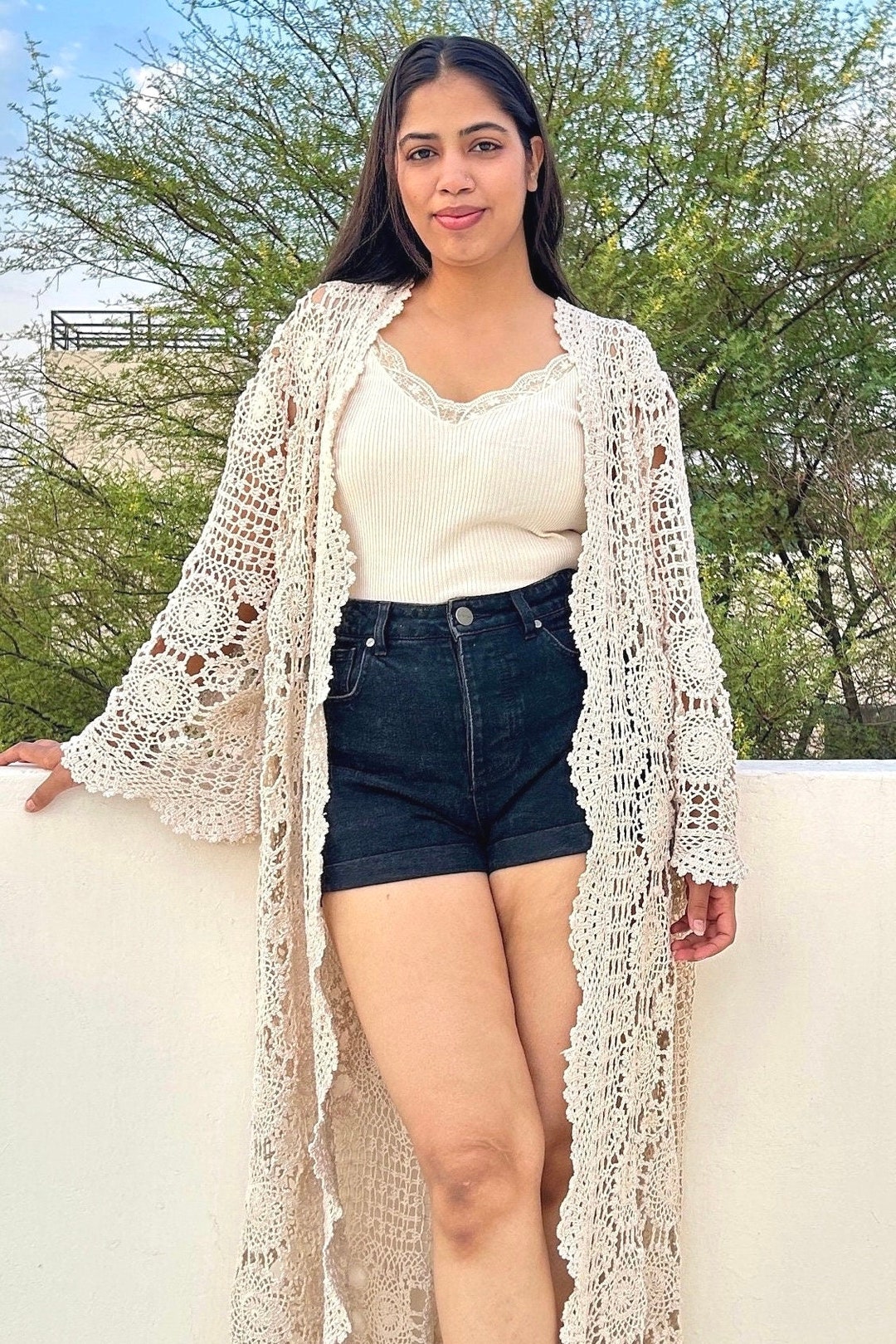 Crochet Long Ivory White Duster / Crochet Maxi Cardigan Cruise Wear ...