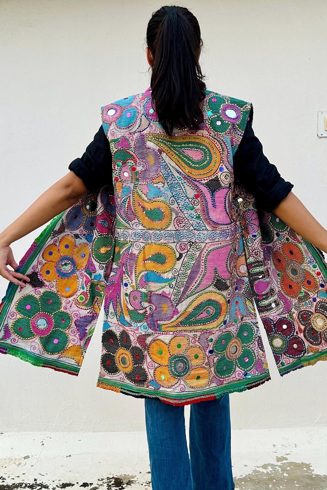 Unique Duster Coat for Women , Multicolored Sleeveless Long Vest Coat ...