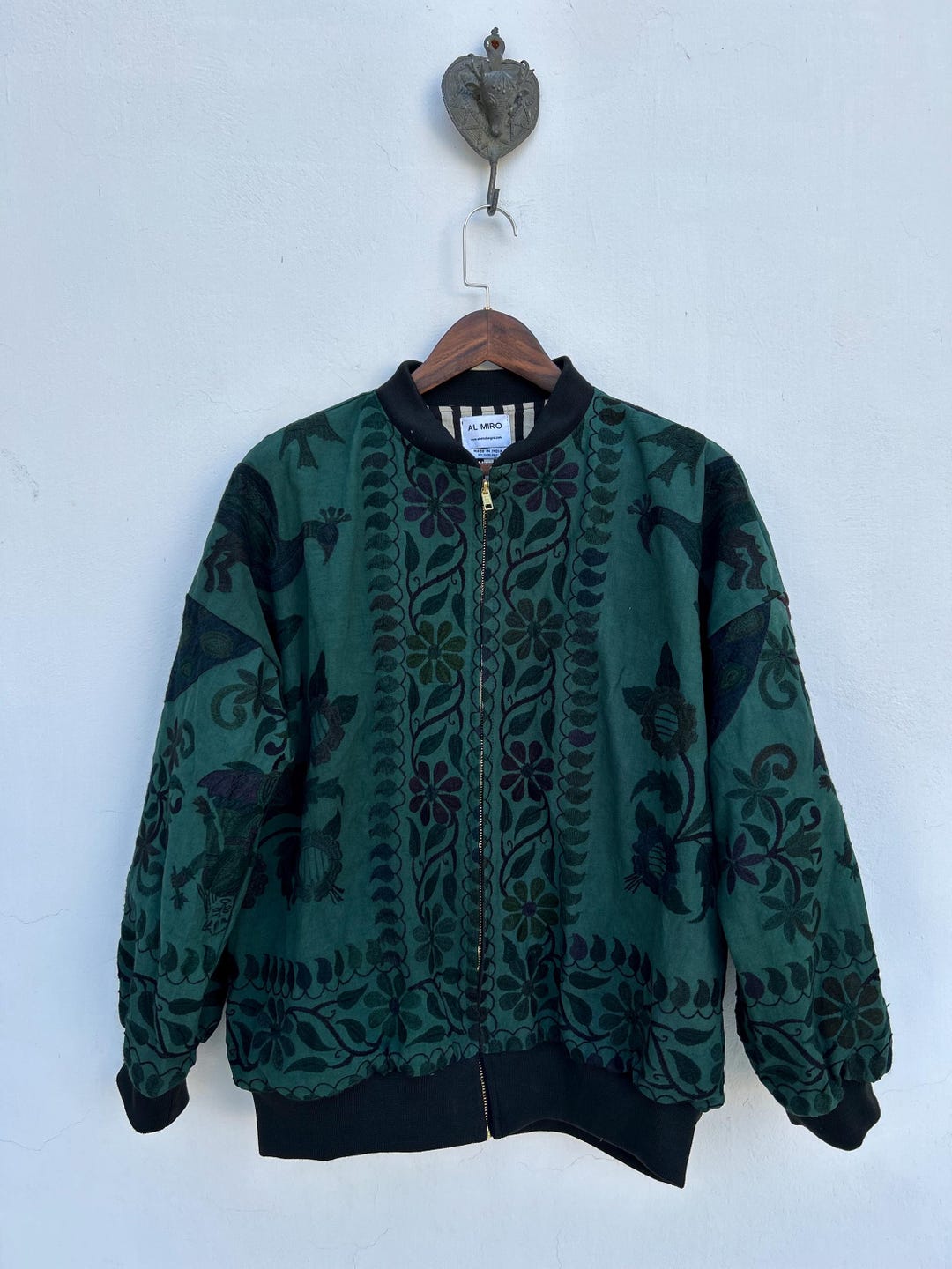 Forest Green Vintage Boho Bomber Jacket/ Unique Stylish Rave Jacket ...