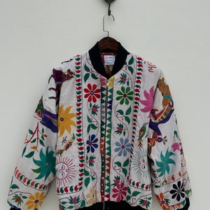 Unique Multicolor Boho Chic Bomber Jacket / Flora Fauna Eclectic Street ...