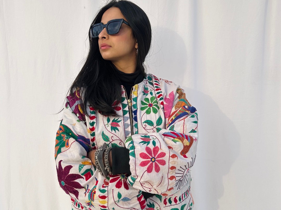 Unique Multicolor Boho Chic Bomber Jacket / Flora Fauna Eclectic Street Wear Vintage Jacket ...