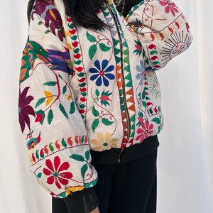 Unique Multicolor Boho Chic Bomber Jacket / Flora Fauna Eclectic Street Wear Vintage Jacket ...