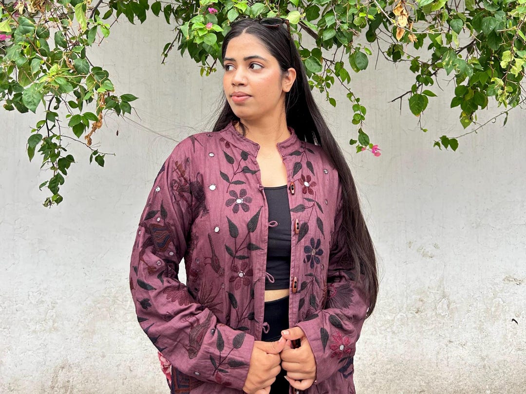 Floral Cotton Women Duster, Vintage Antique Indian Ethnic Long Jacket ...