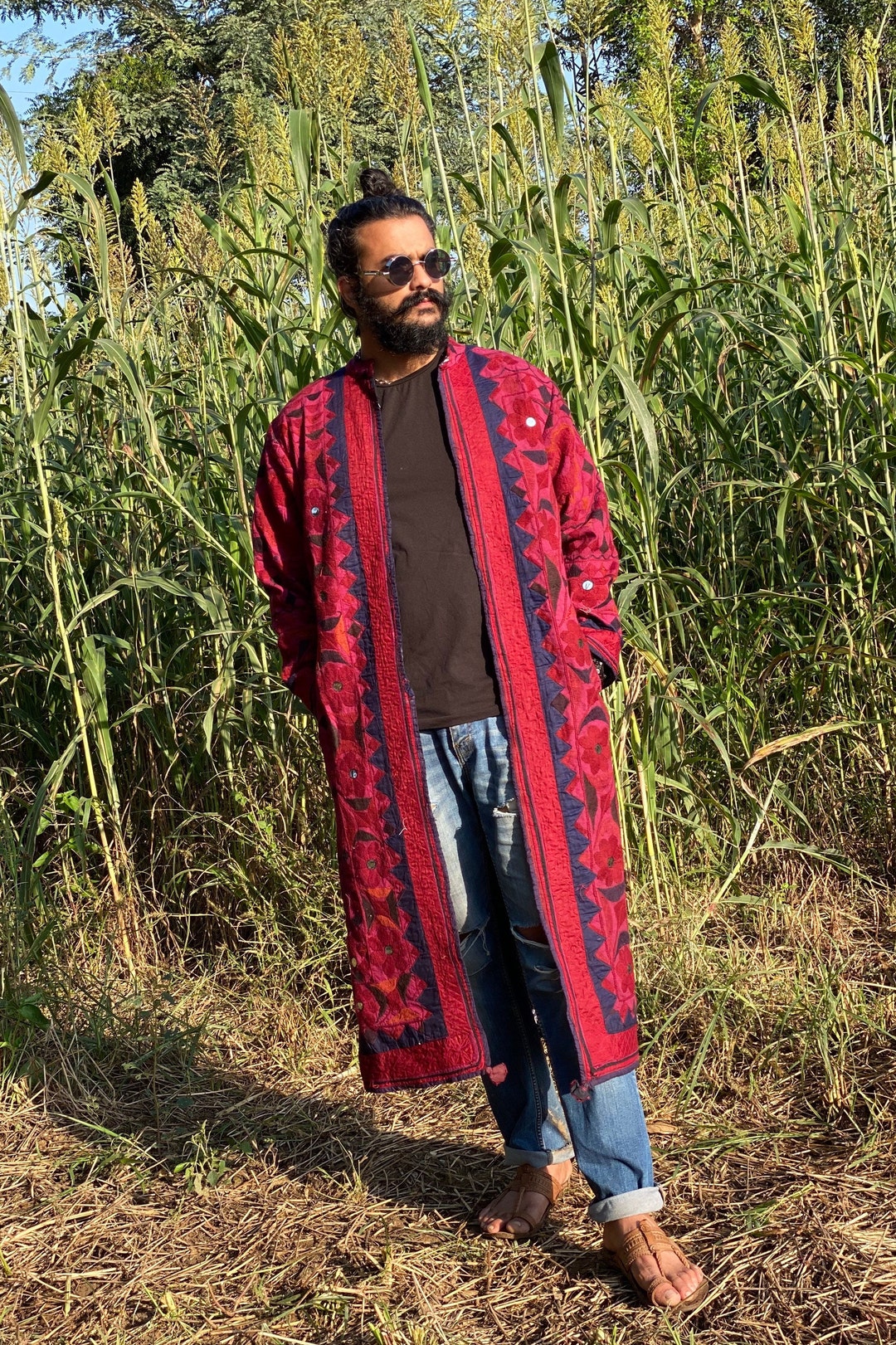 Patchwork Jacket Mens , Handmade Embroidered Berry Red Jacket ...