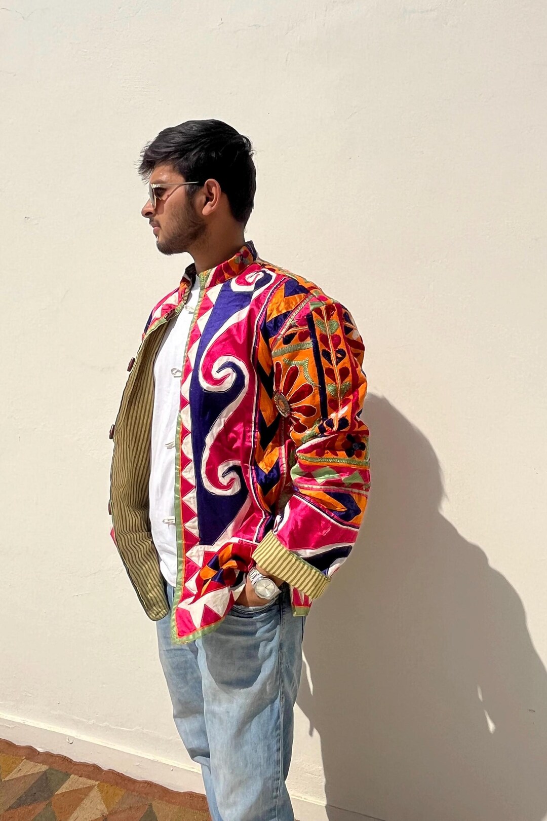 Authentic Folk Art Cotton Flower Jacket, Handmade Jacket , Bohemian ...