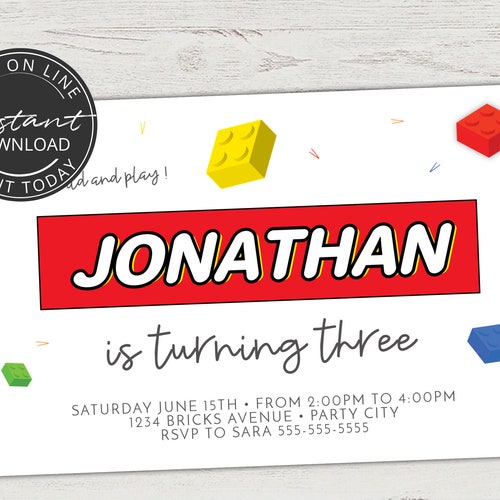 Building Blocks Invitation Editable Blocks Birthday Party - Etsy