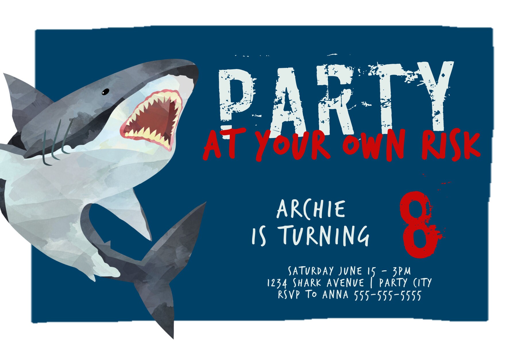 Invitation anniversaire requin | Template à personnaliser et imprimer ...