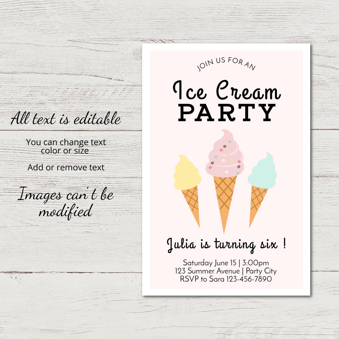 Ice Cream Party Invitation Ice Cream Birthday Invitation INSTANT ...