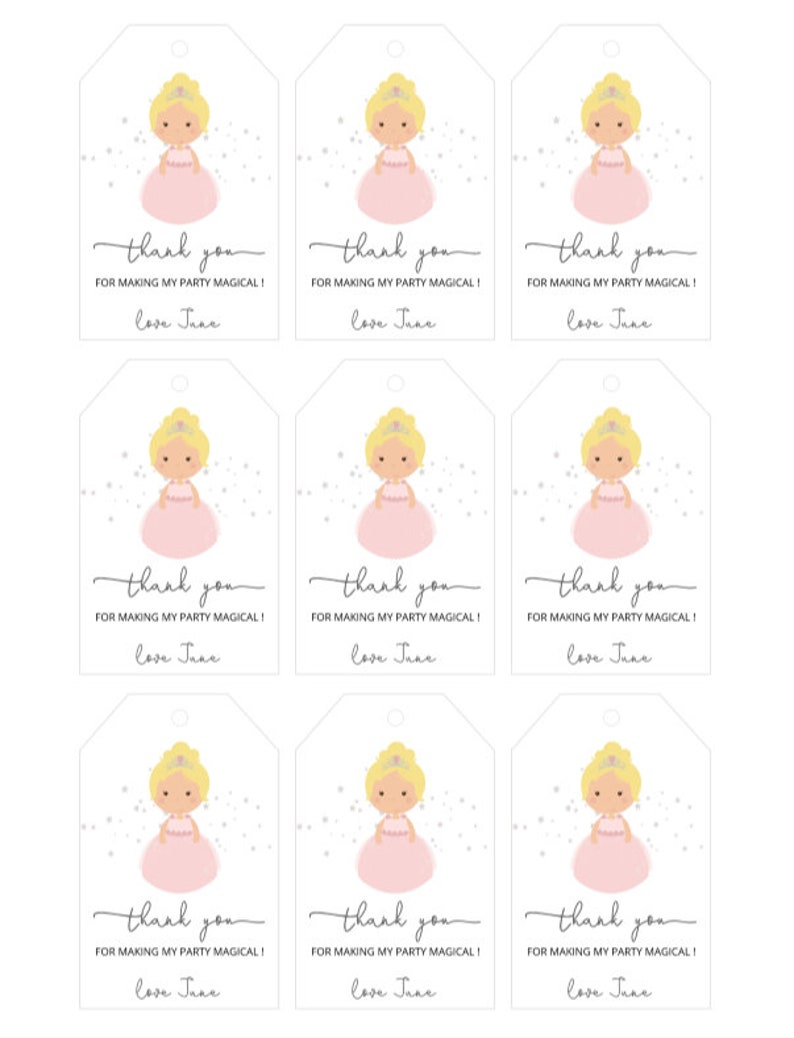 Princess Thank You Tags | Princess Favor Tags | Gift Tags | INSTANT ...