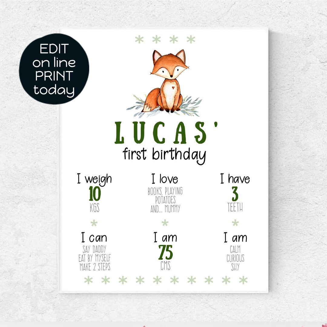 First Birthday Board | Birthday Sign | Fox Birthday Party | First ...