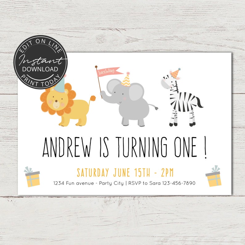 Safari Birthday Invitation First Birthday Invitation Boy - Etsy