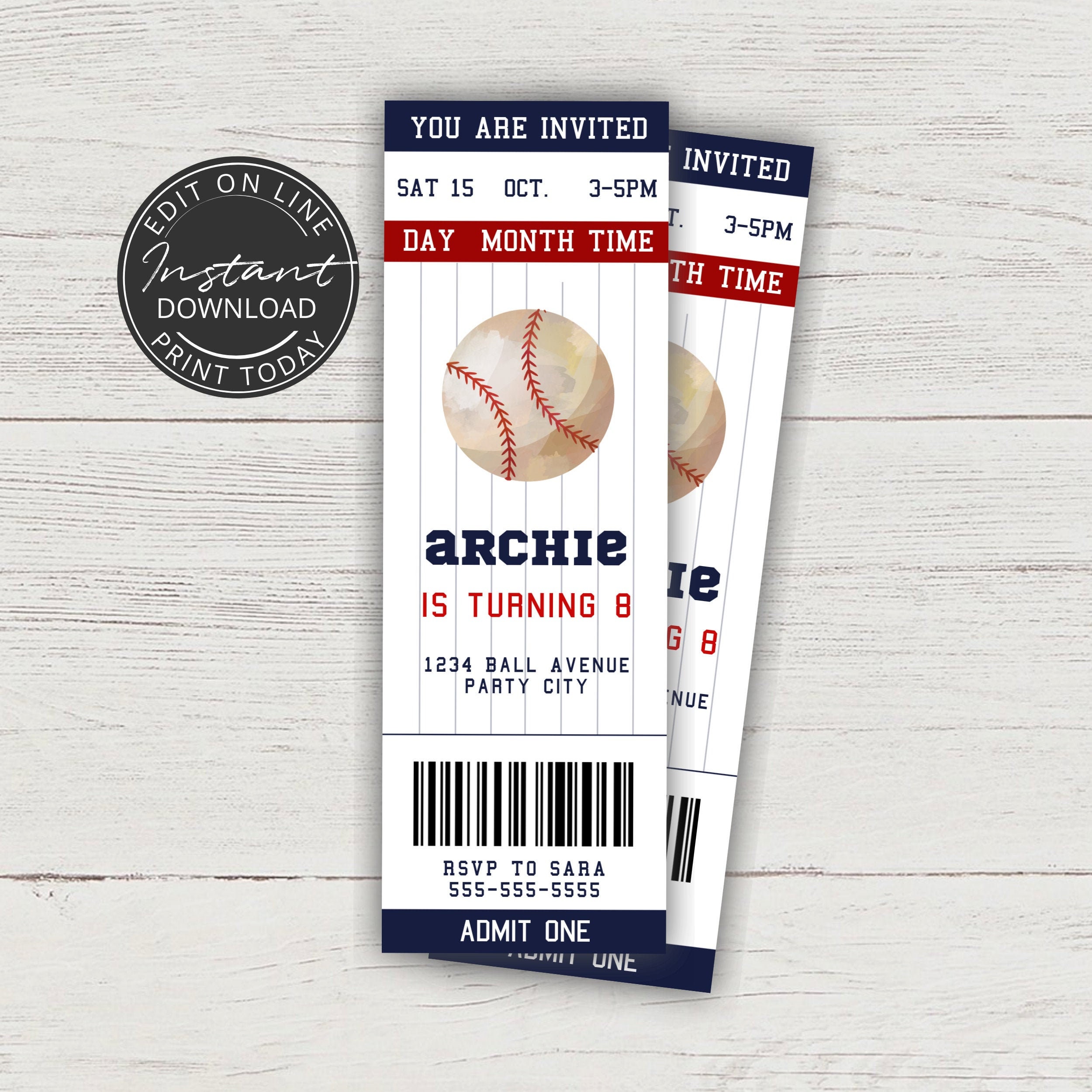Baseball Invitation INSTANT DOWNLOAD | Baseball Birthday Ticket ...