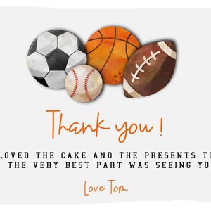 Sports Birthday Thank You Card | INSTANT DOWNLOAD | Editable Printable ...